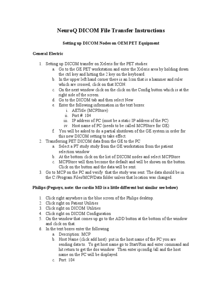 Neuroq Dicom File Transfer Instructions: Setting Up Dicom Nodes On Oem ...