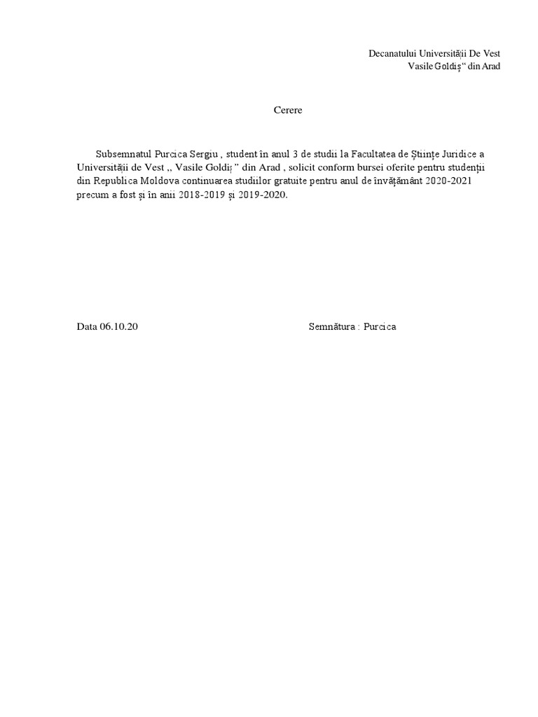 Cerere Continuare Studiilor PDF | PDF