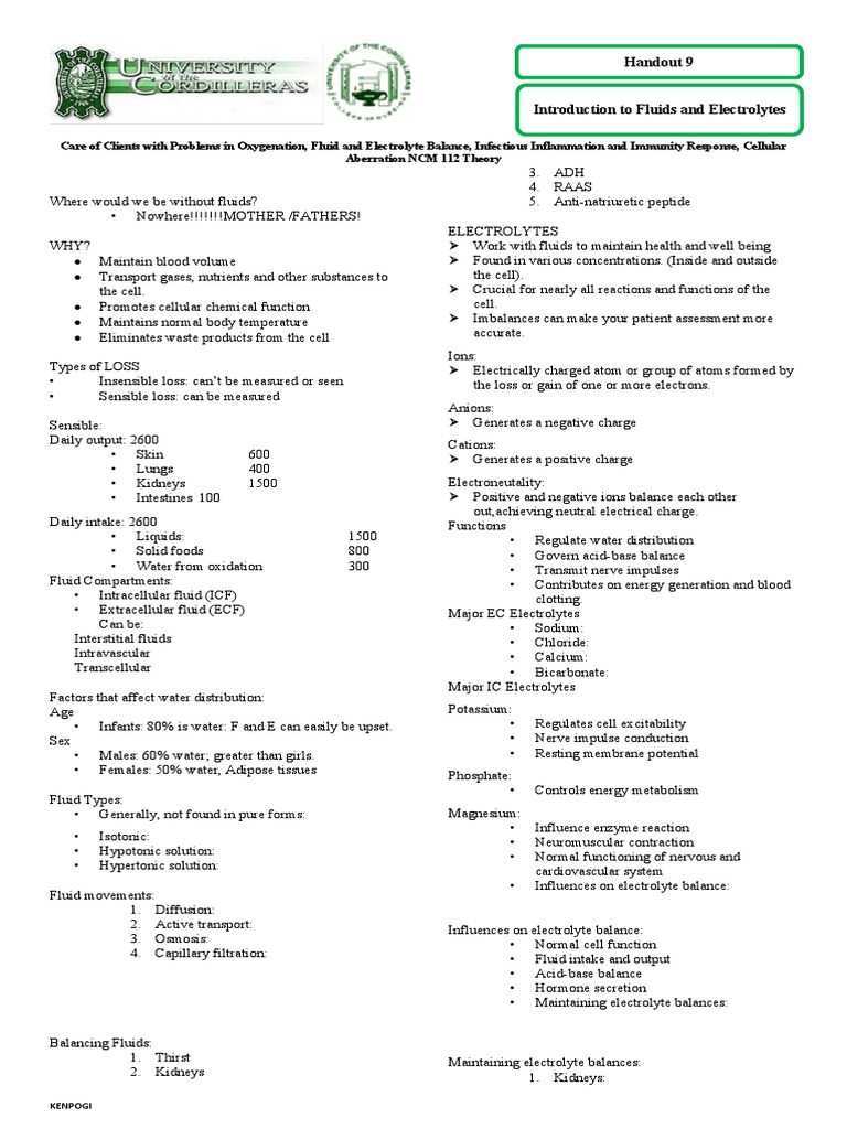 Fluids & Electrolytes Overview | PDF | Dehydration | Electrolyte
