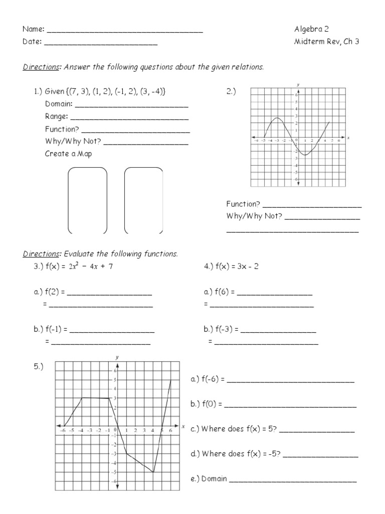 Algebra II - Midterm Review, CH 3 | PDF | Function (Mathematics ...