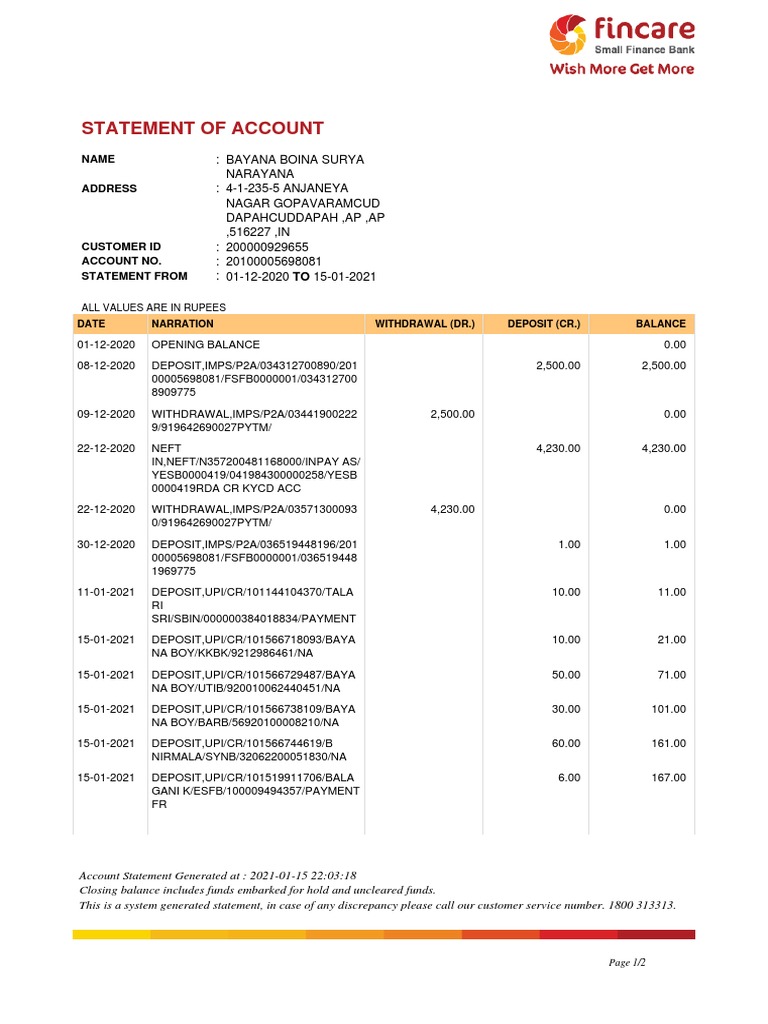 Bayana Boi's Statement of Account Summary | PDF | Banking | Financial ...