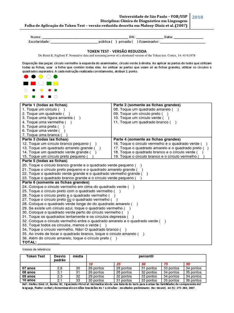 Token Test - Folha de Aplicacao PDF | PDF | Lazer