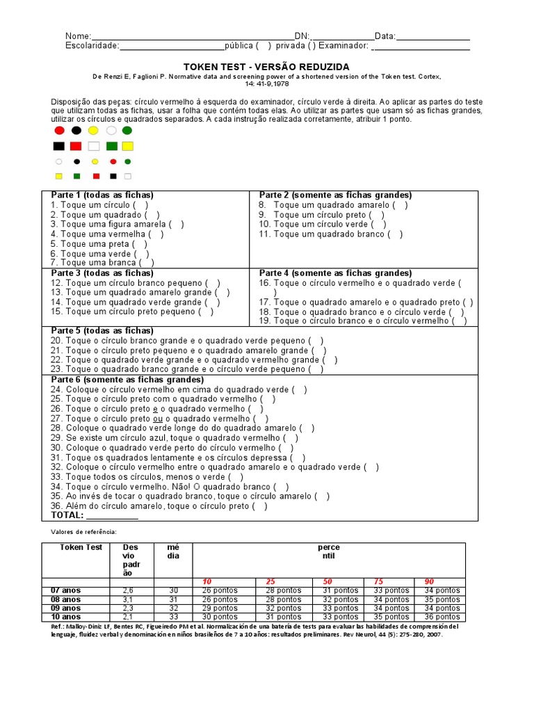 Token Test - Folha de Aplicacao | PDF | Lazer