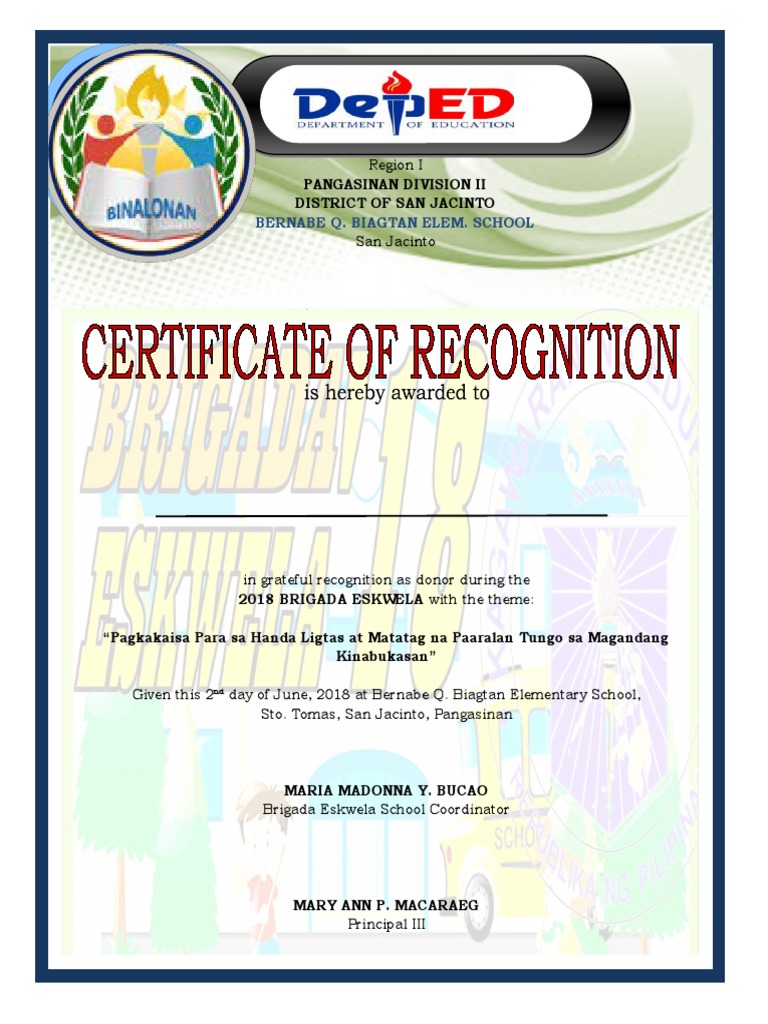 Brigada Eskwela Certificate | PDF