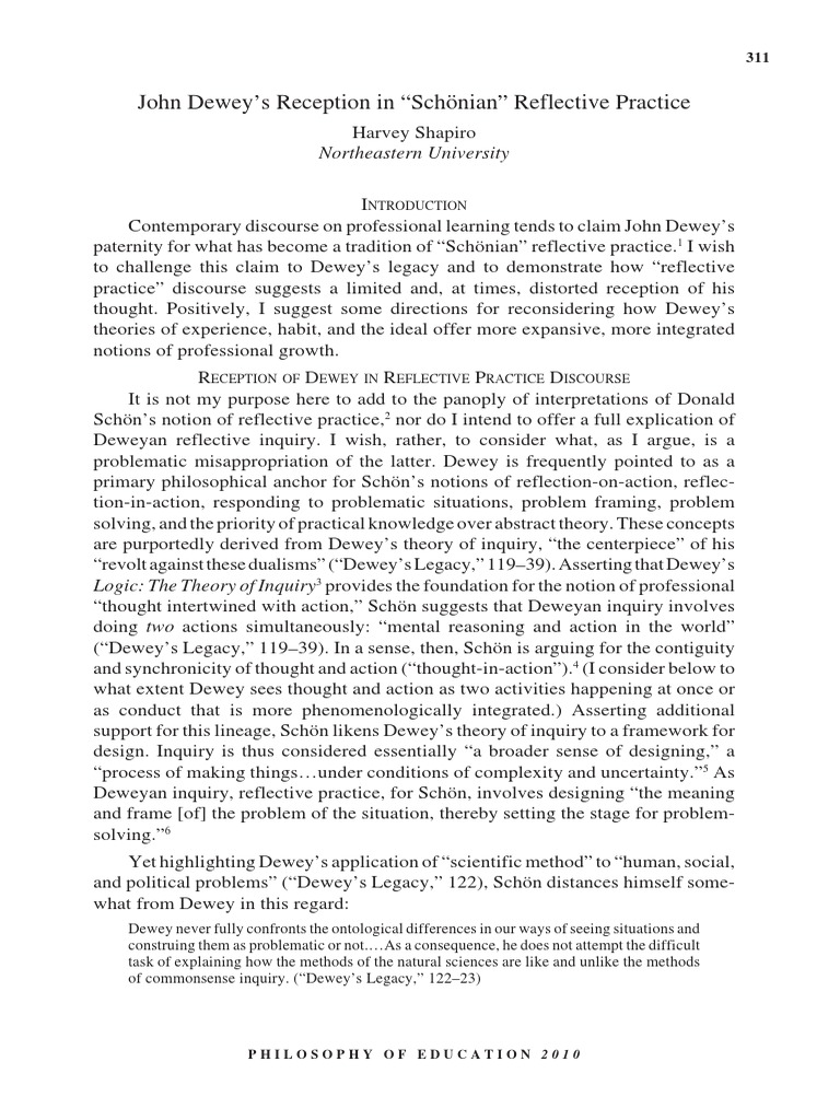 Dewey's Legacy in Reflective Practice | PDF | Reflective Practice ...