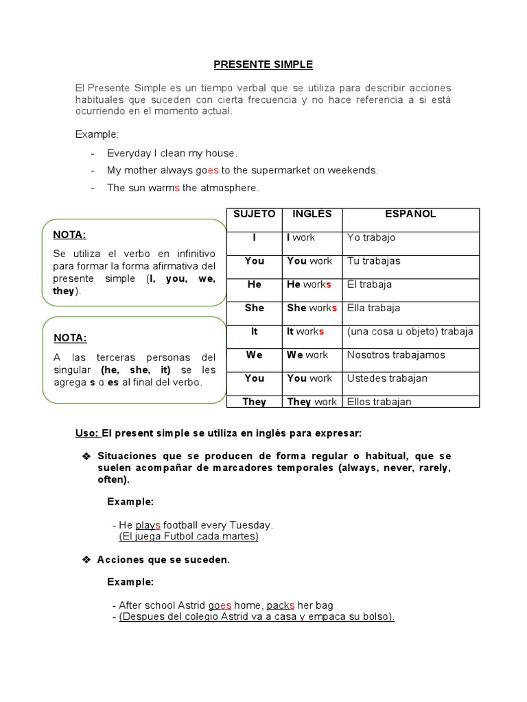 Uso del Presente Simple en Inglés | PDF | Conjugación gramatical | Verbo