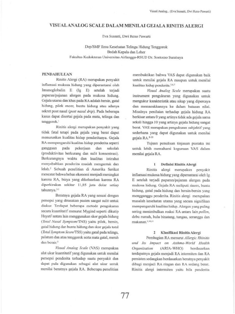 Assessing Allergic Rhinitis Using Visual Analog Scale | PDF