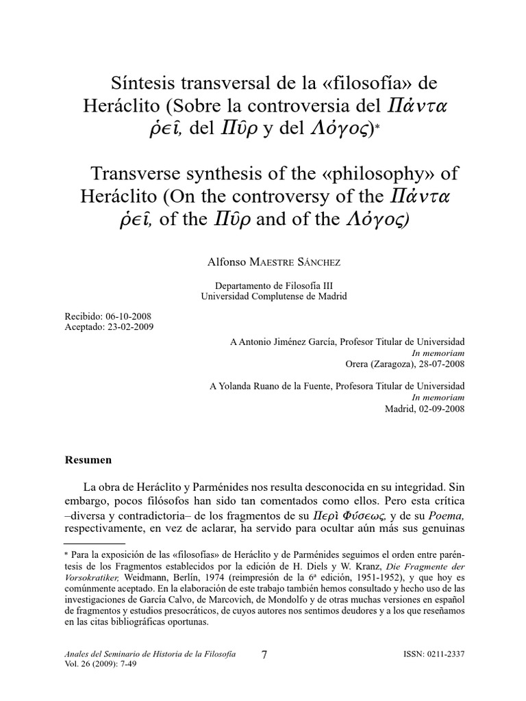 El Pensamiento De Heraclito Pdf Pdf Filosofía Griega Antigua Science