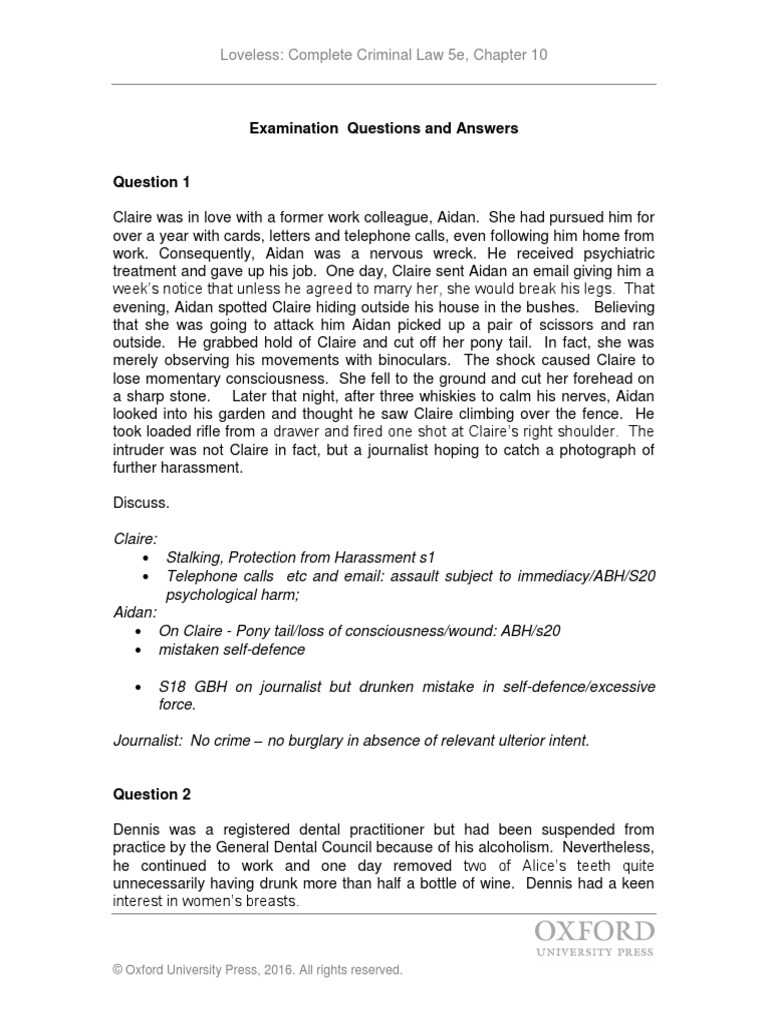 Examination Questions and Answers: Loveless: Complete Criminal Law 5e ...