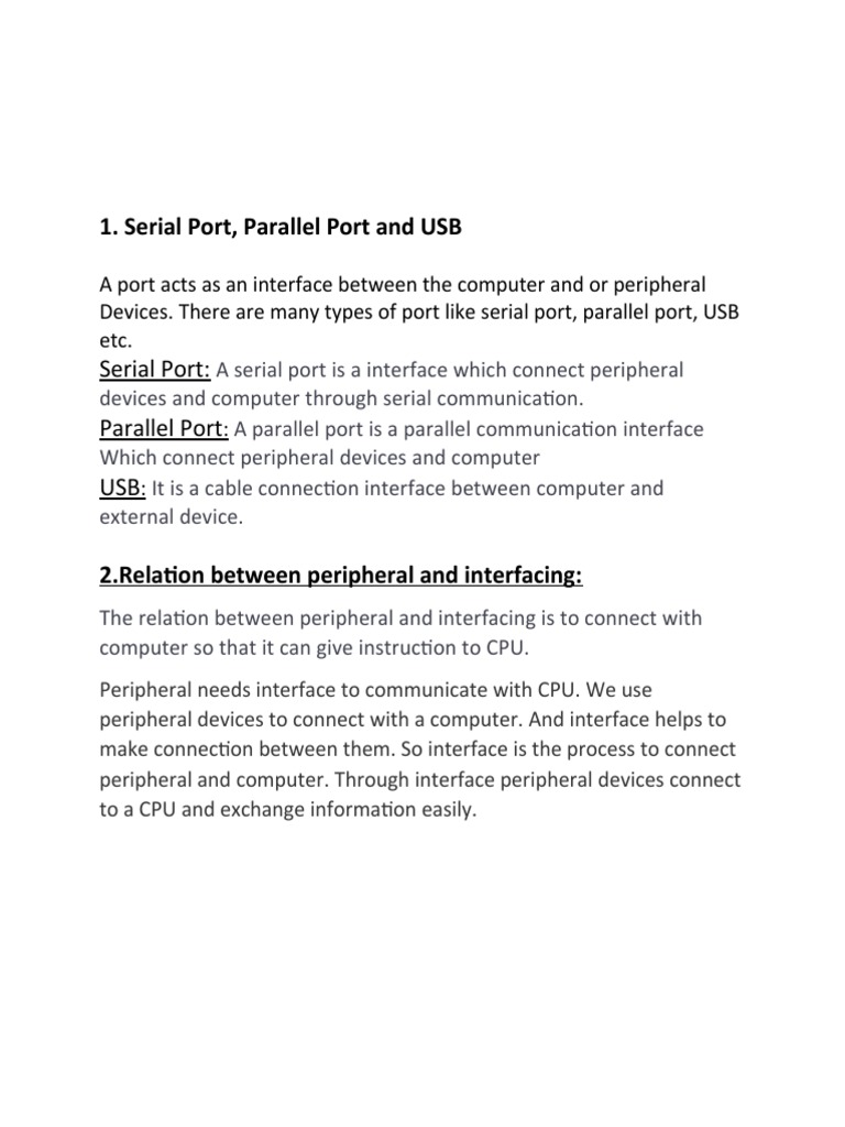 Serial Port, Parallel Port and USB | PDF