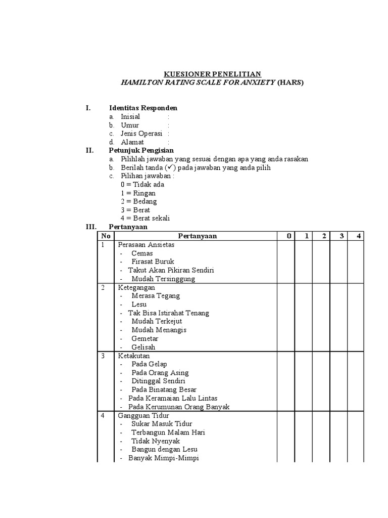 Kuesioner Penelitian Hars | PDF