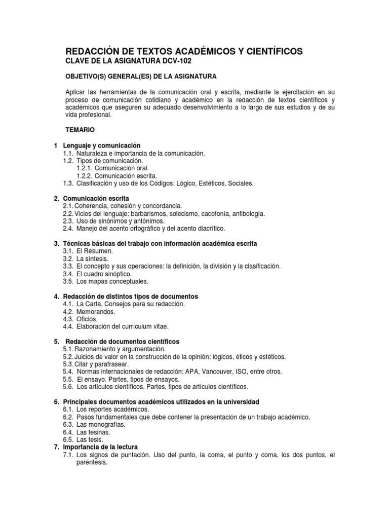 Progarama Redacción de Textos | PDF | Comunicación humana | Ciencia ...