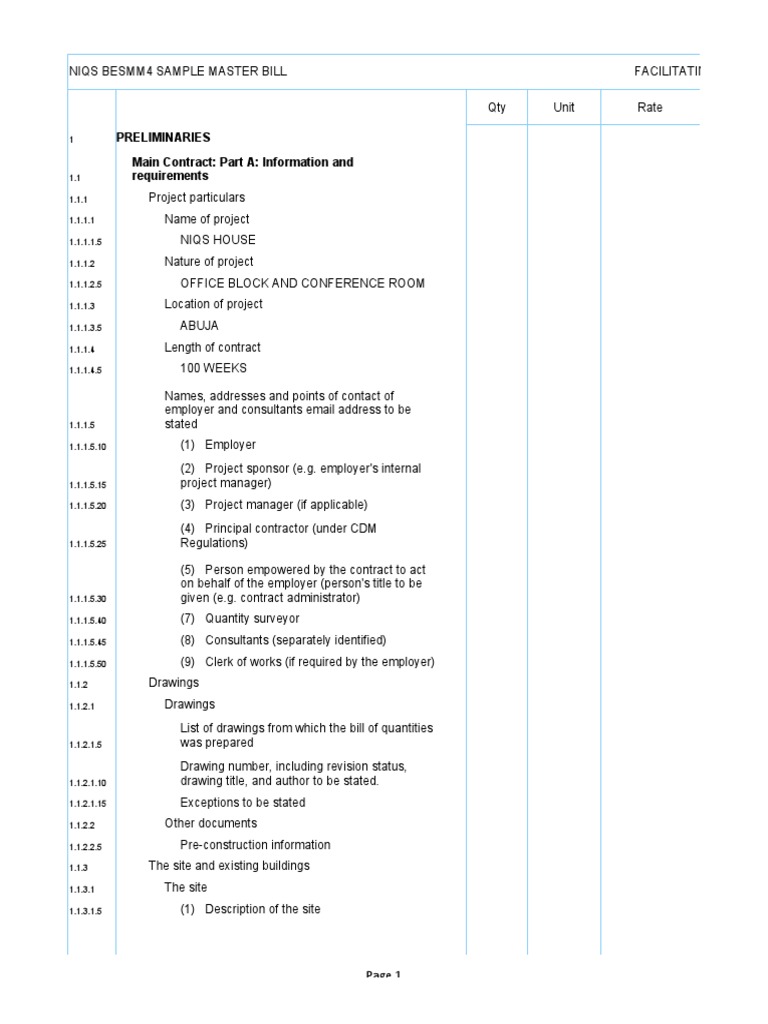 NIQS BESMM4 SAMPLE BILL | PDF | Insurance | Scaffolding