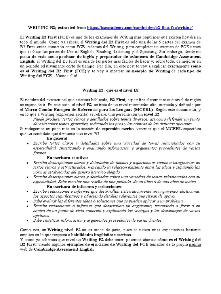 Writing B2 | PDF | Prueba (evaluación) | Lingüística