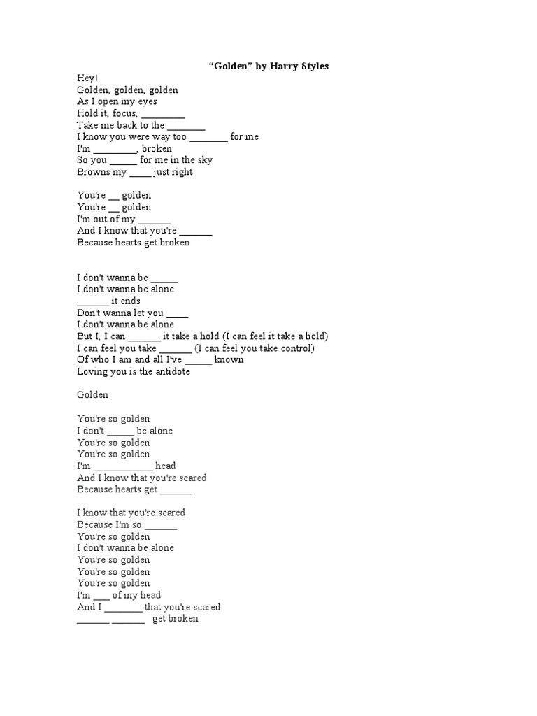 Golden by Harry Styles Gapfill | PDF