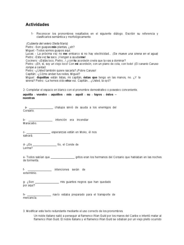 Pronombres. Actividades | PDF