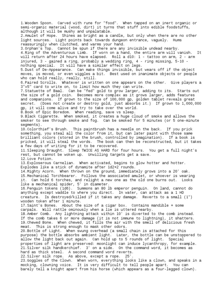 Strange Magic Item Table d100 | PDF | Foods | Nature