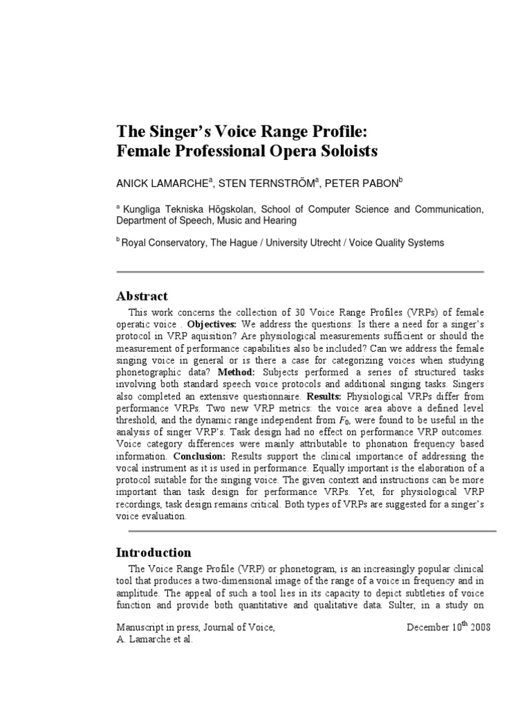 Singers Voice Range Profile | PDF | Singing | Vocal Music