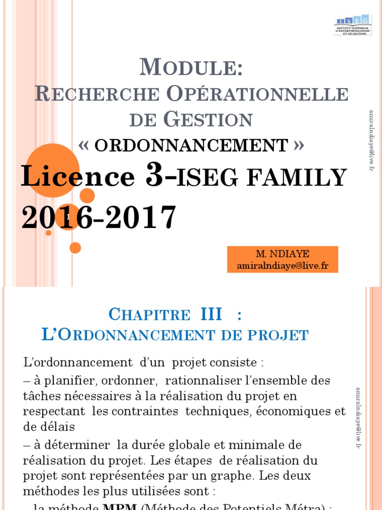 Chap3 Ordonnancement de Projet PDF | PDF | Gestion de projet | Science