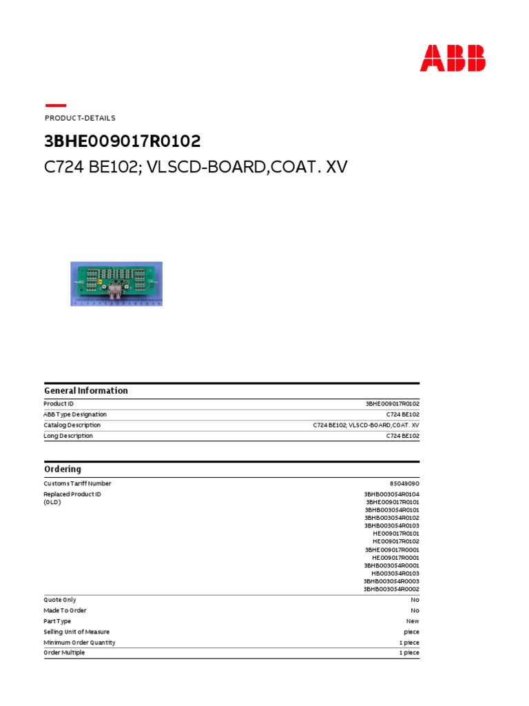 3BHE009017R0102: C724 Be102 Vlscd-Board, Coat. XV | PDF | Power Supply ...