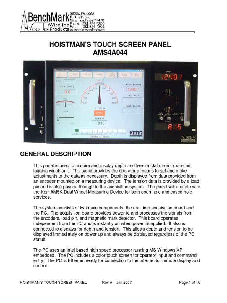 Hoistman'S Touch Screen Panel AMS4A044: General Description | PDF ...