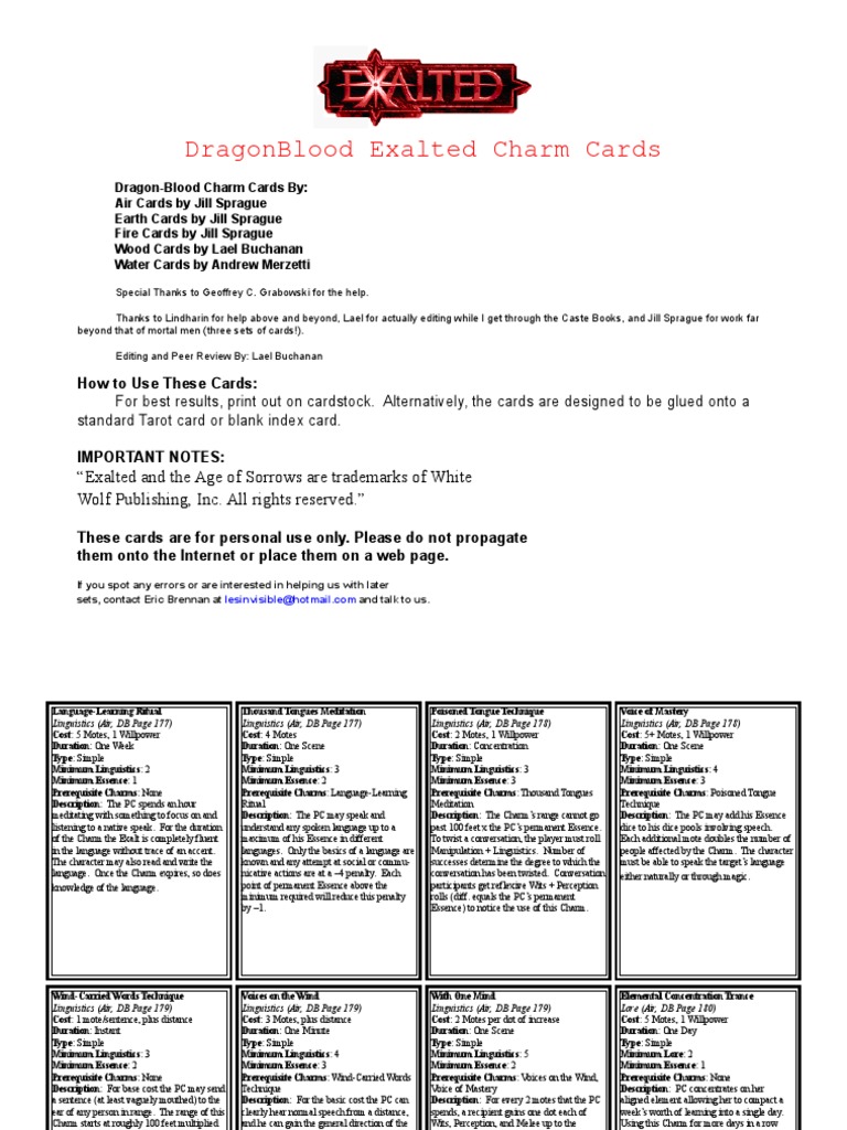 Exalted - DB Charm Cards | PDF | Psychological Concepts | Cognition