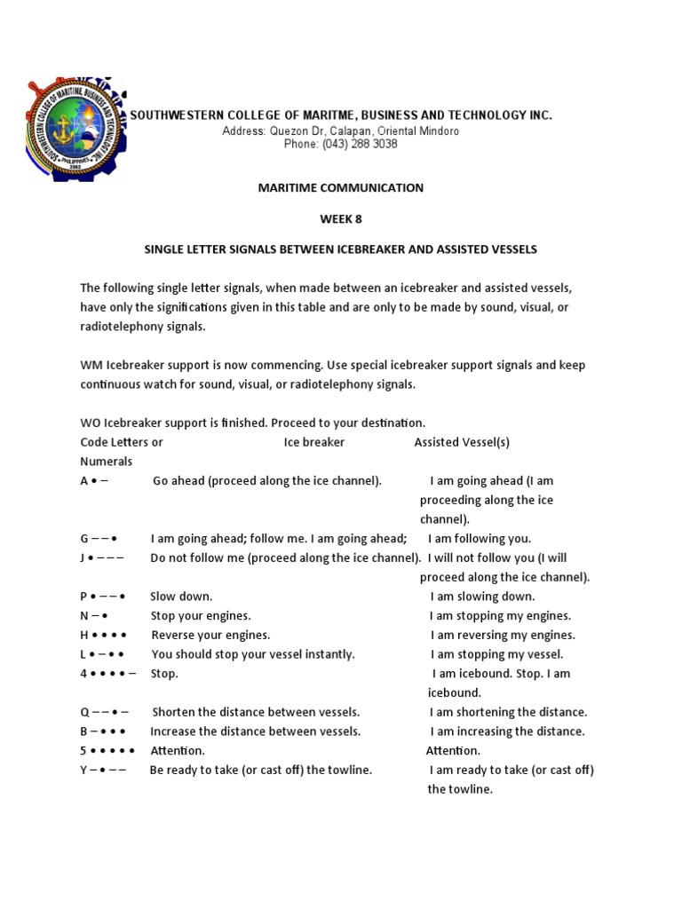 Maritime Communication Week 8 Single Letter Signals Between Icebreaker ...