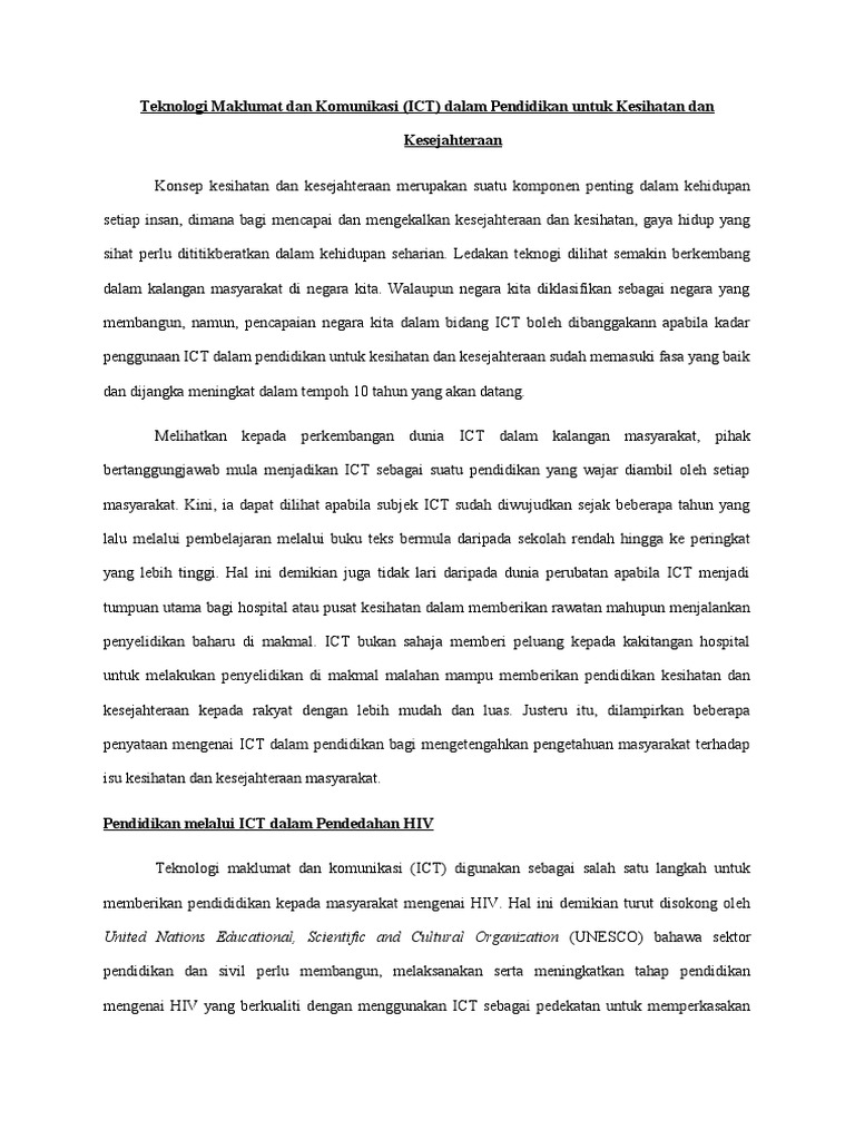ICT Dalam Pendidikan Untuk Kesihatan Dan Kesejahteraan | PDF