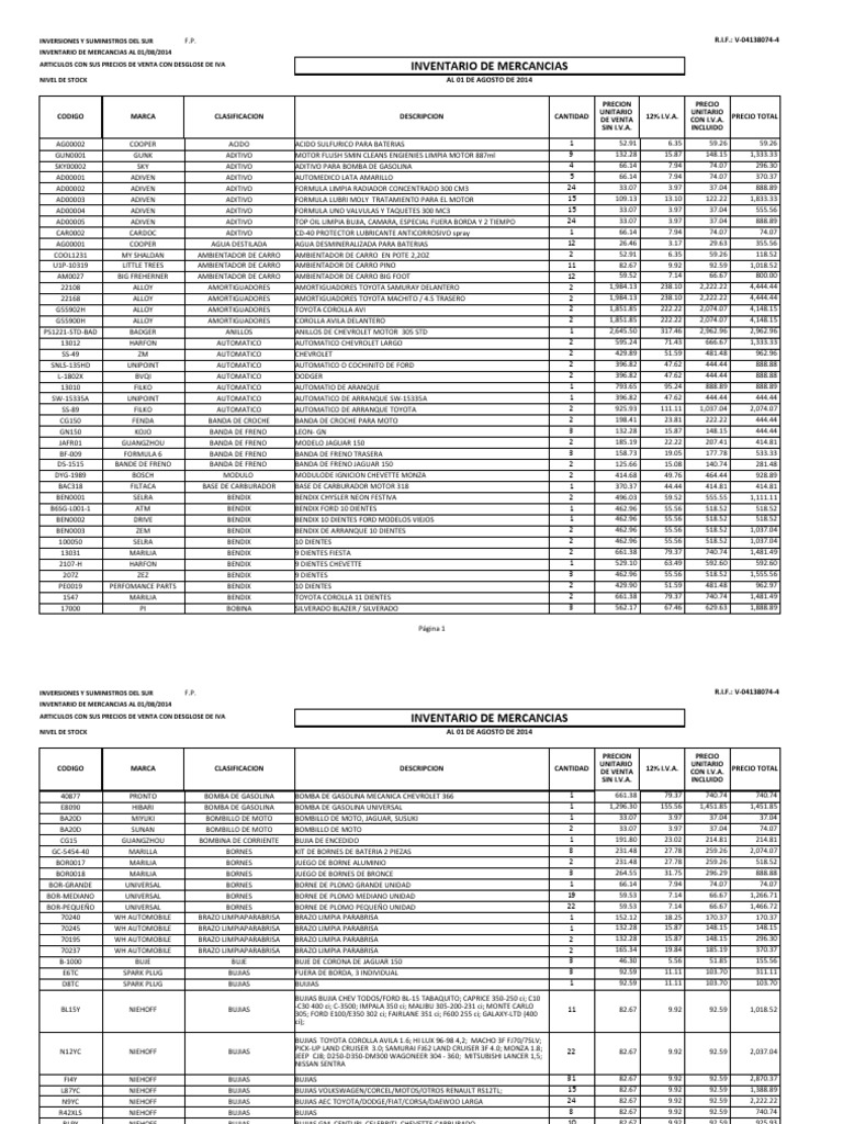 Inventario Inicial | PDF | Industria del vehículo | Vehículos