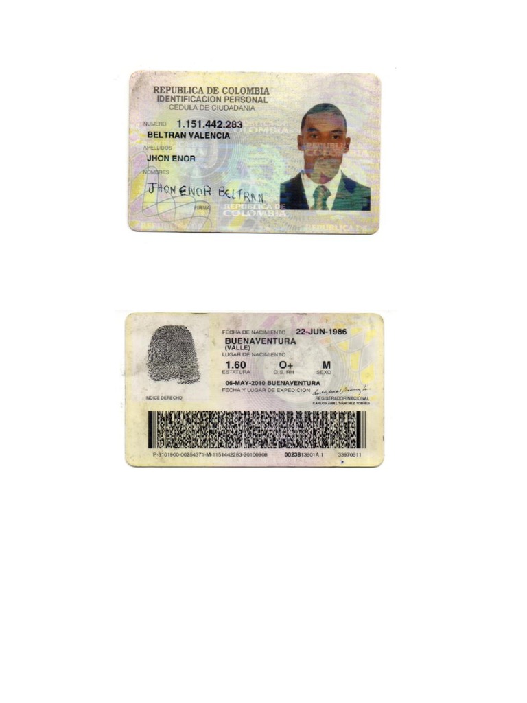 Cedula Jhon Enor para Rut PDF | PDF