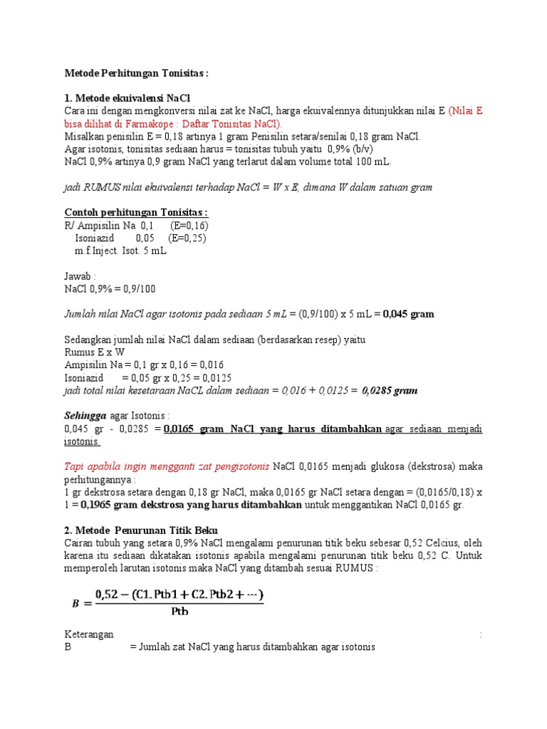 Perhitungan Isotonis NaCl dan Ekuivalensi | PDF