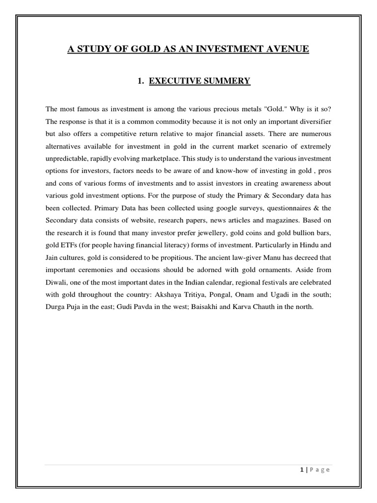 Study On Gold As An Investment Avenue | PDF | Contract For Difference ...