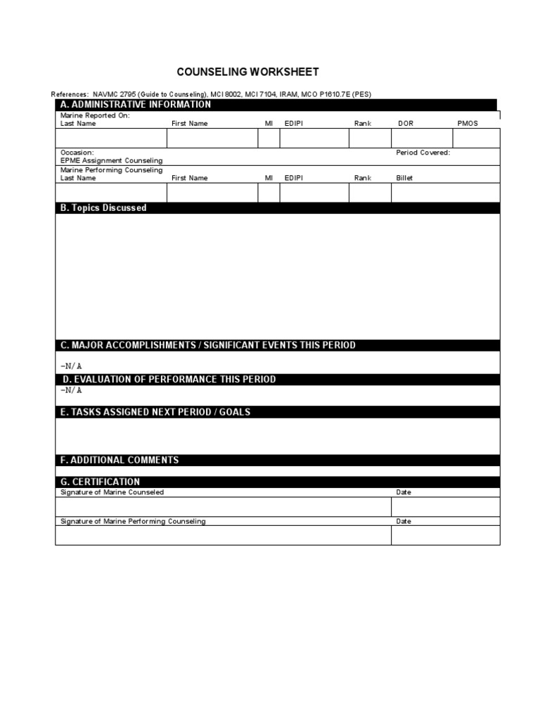 Counseling Worksheet: A. Administrative Information | PDF