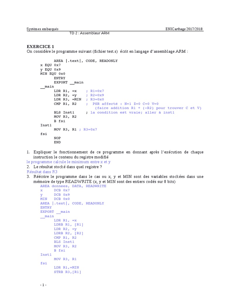 Exercices de programmation en assembleur ARM | PDF | Assembleur ...