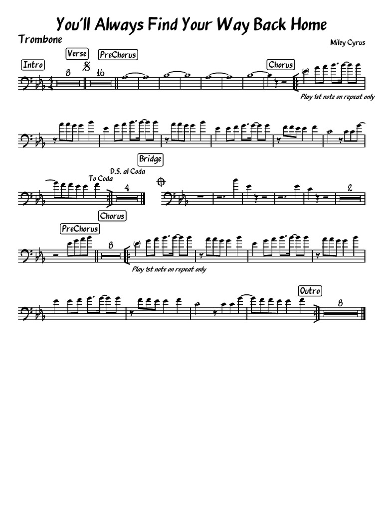 Miley Cyrus: Way Back Home Trombone | PDF | Song Structure | Musical Forms