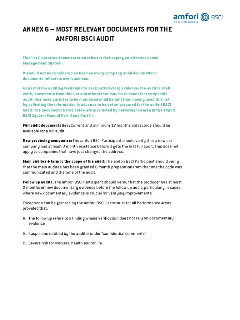 Amfori BSCI Audit Documentation Guide | PDF | Audit | Occupational ...