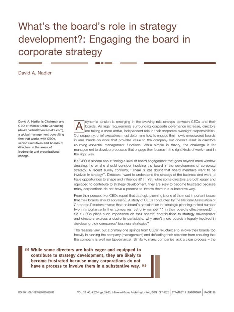 What's The Board's Role in Strategy Development?: Engaging The Board in ...