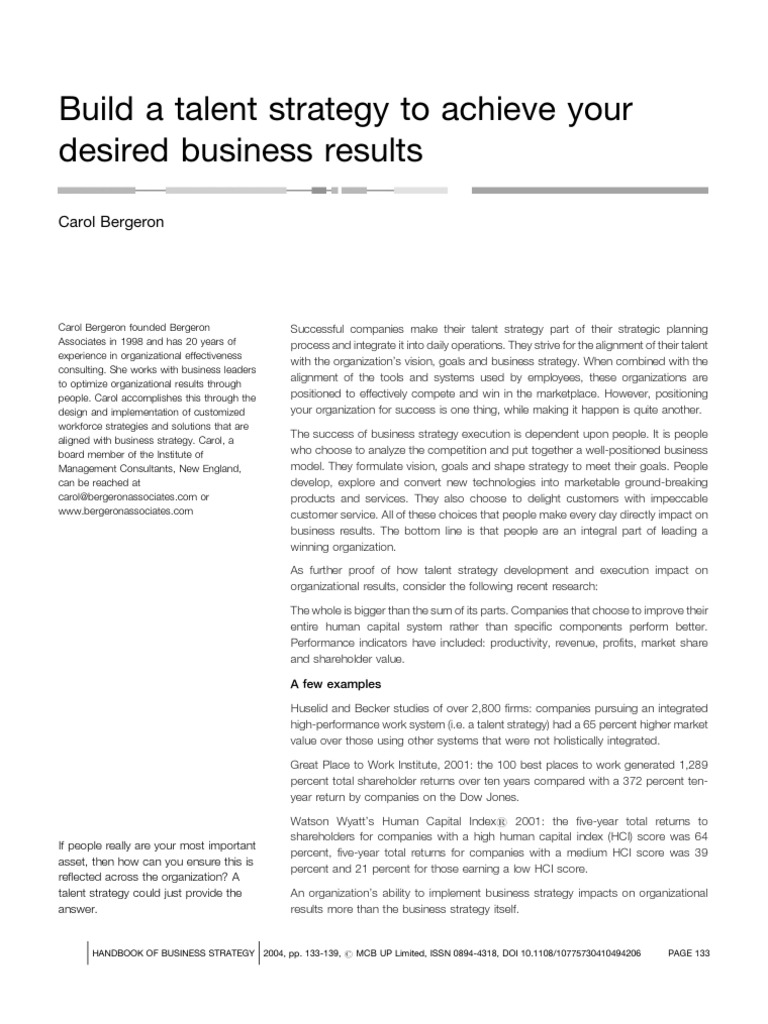 Build A Talent Strategy | PDF | Strategic Management | Employee Retention