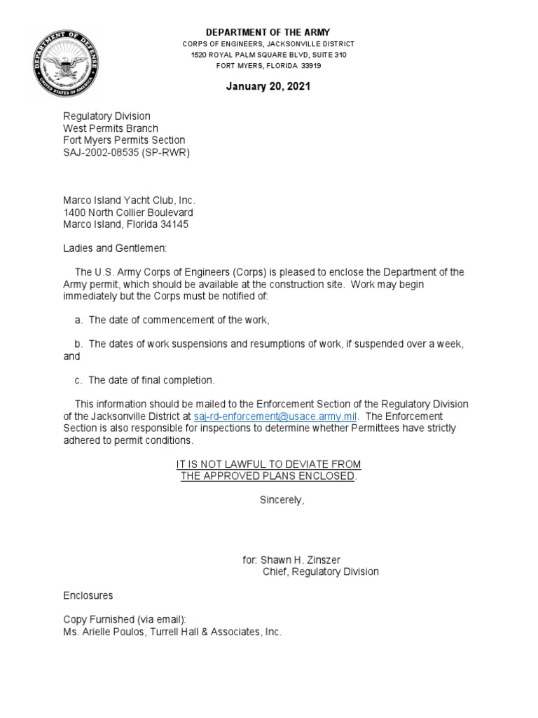 Marco Island Yacht Club - Department of The Army Permit - Jan. 20, 2021 ...