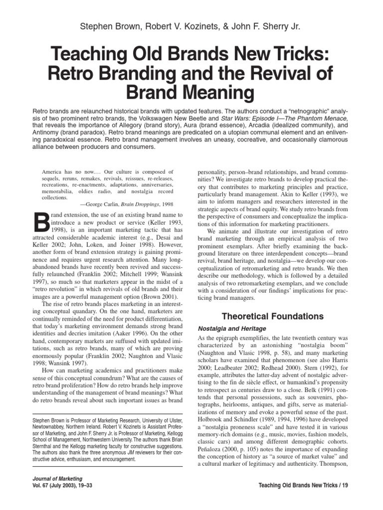 Teaching Old Brands New Tricks: Retro Branding and The Revival of Brand ...