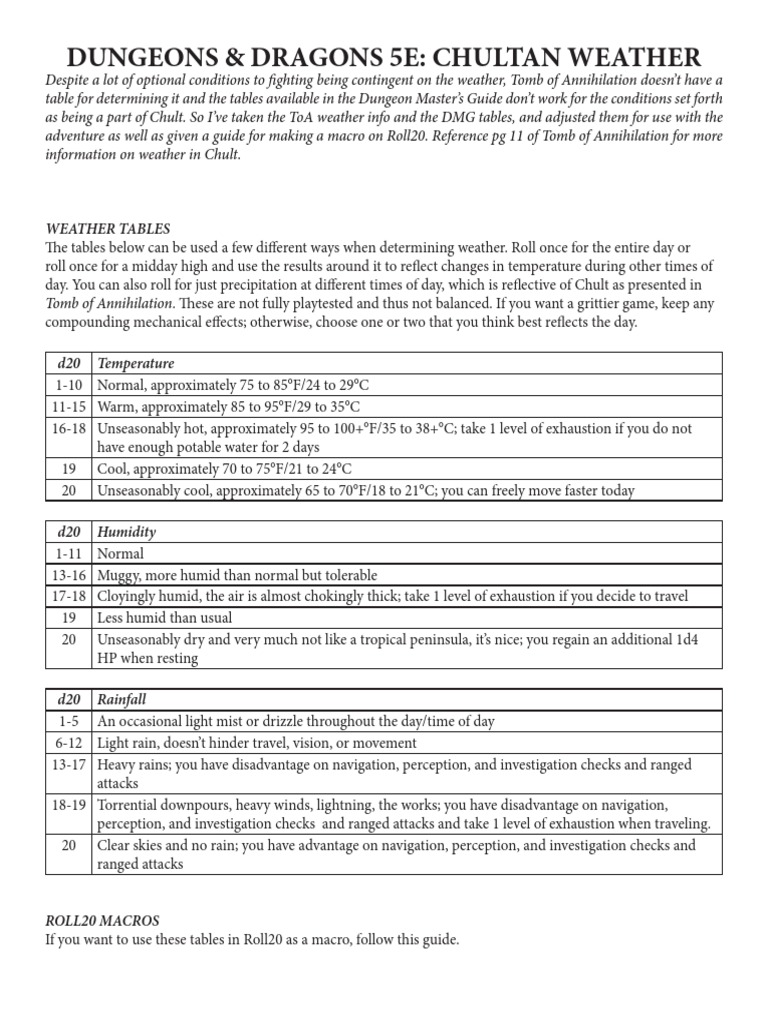Chult Weather Tables | PDF | Rain | Humidity