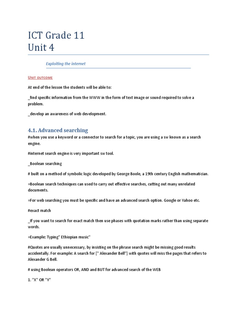 ICT Grade 11 Unit 4: 4.1. Advanced Searching | Download Free PDF | Wiki ...
