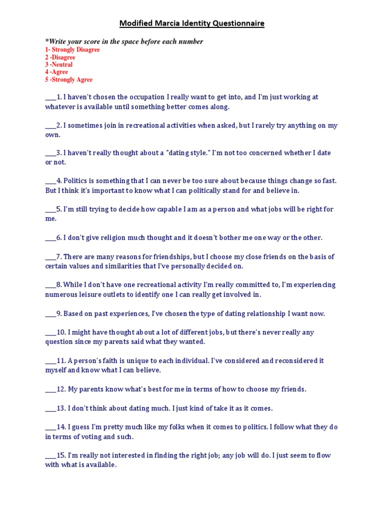 Modified Marcia Identity Questionnaire | PDF | Adolescence ...
