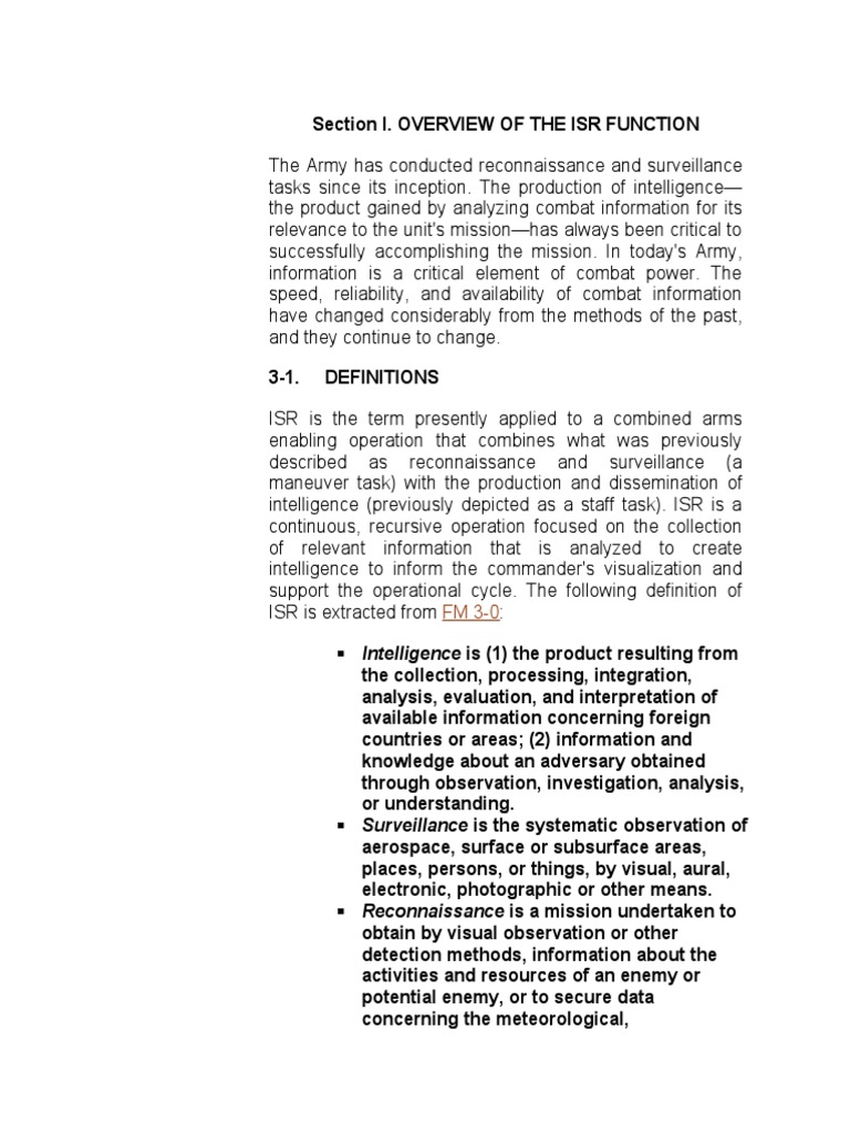 Section I USA ISR CONOPS | PDF | Intelligence, Surveillance, Target ...
