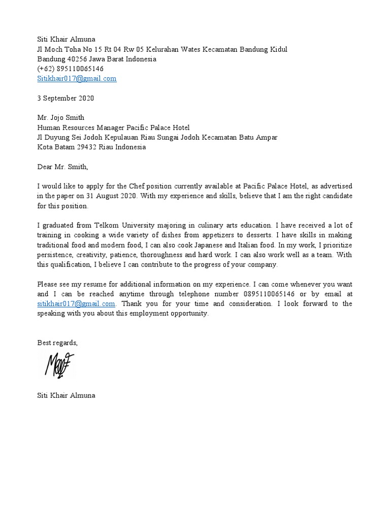 Application Letter | PDF | Culinary Arts | Chef