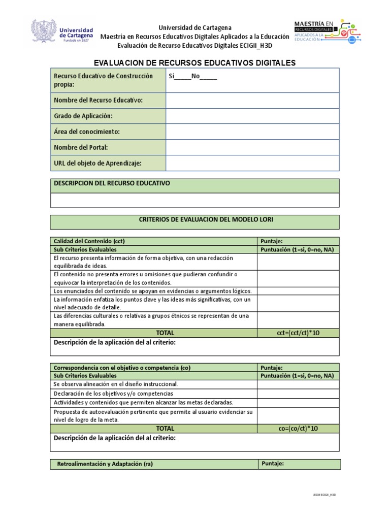 Formato de Evaluación LORI | PDF | Software de la aplicacion | Evaluación