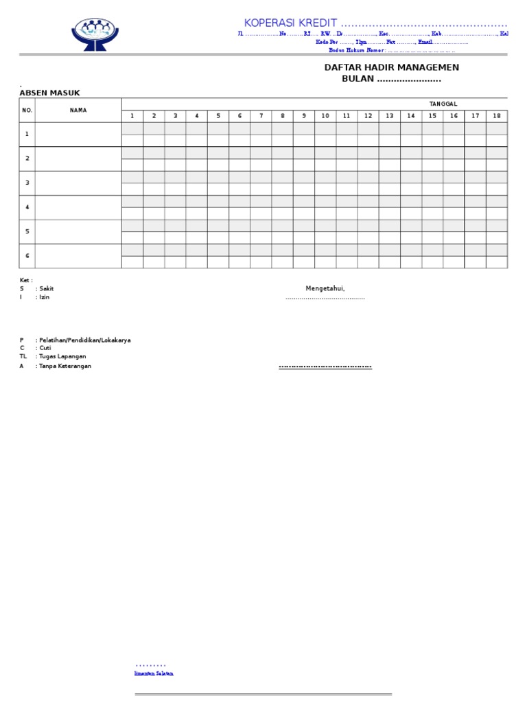 Contoh Format Absen Karyawan | PDF