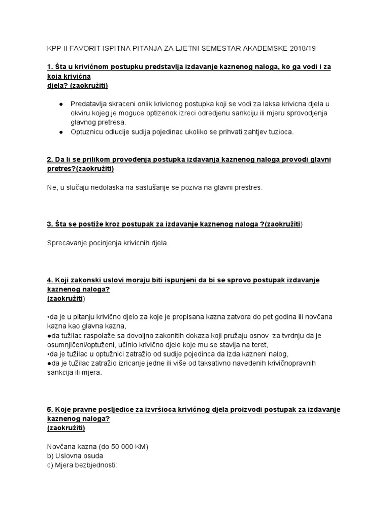 Ispitna Pitanja Krivicno Procesno Pravo | PDF