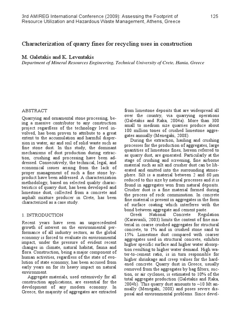Characterization of Quarry Fines For Recycling Uses in Construction ...
