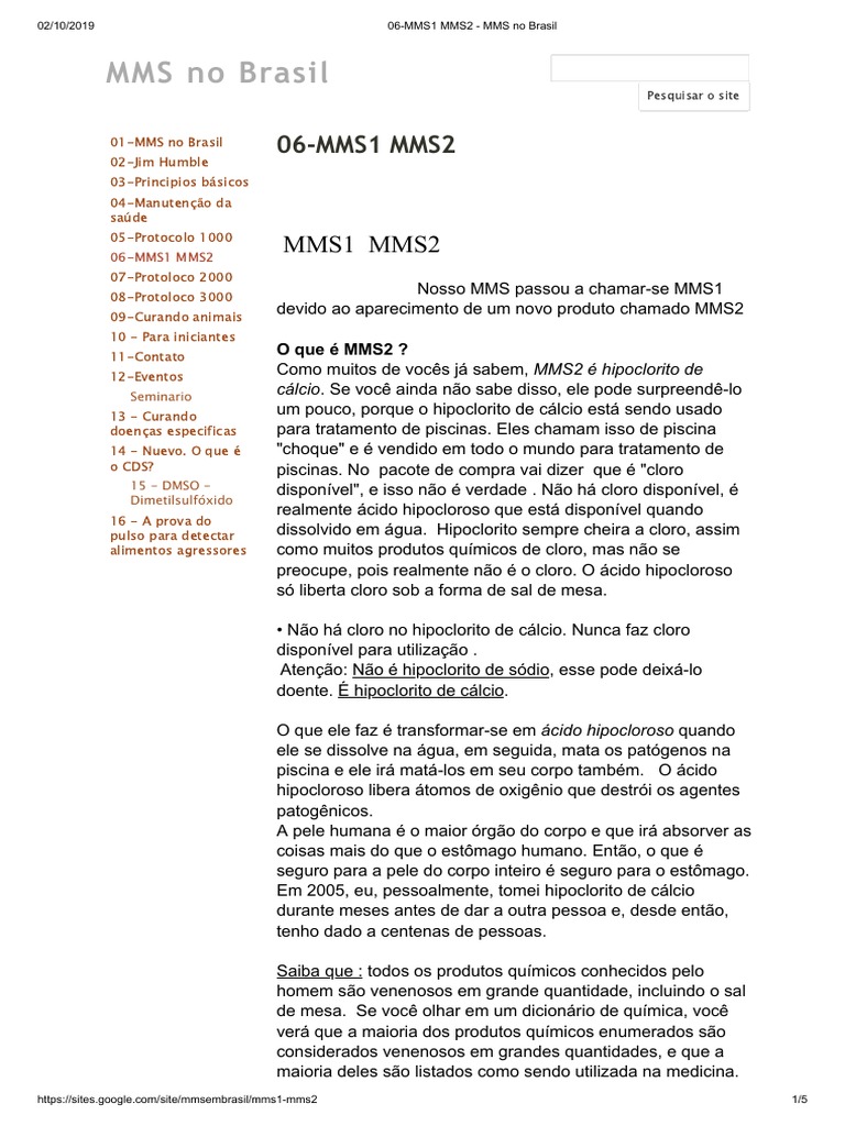 MMS1 MMS2 - MMS No Brasil | PDF | Cloro | Piscina
